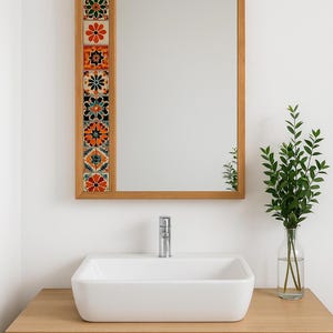 Handmade Turkish Ceramic Tile Mirror – Rustic Oak Wood Frame Wall Decor ...