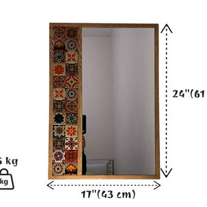 Handmade Turkish Ceramic Tile Mirror – Rustic Oak Wood Frame Wall Decor ...
