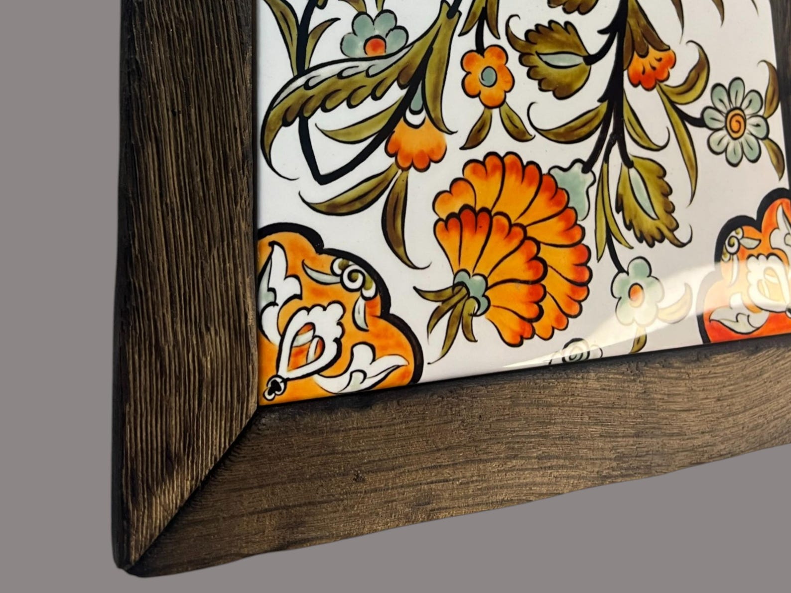 Turkish Tile Wall Art: Rustic Ceramic Panel in Antique Wood Frame - Etsy