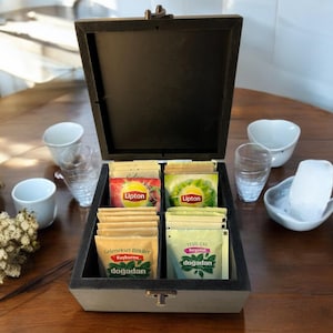 Personalized Black Wooden Tea Box: 4-compartment Tea Storage Caddy - Etsy