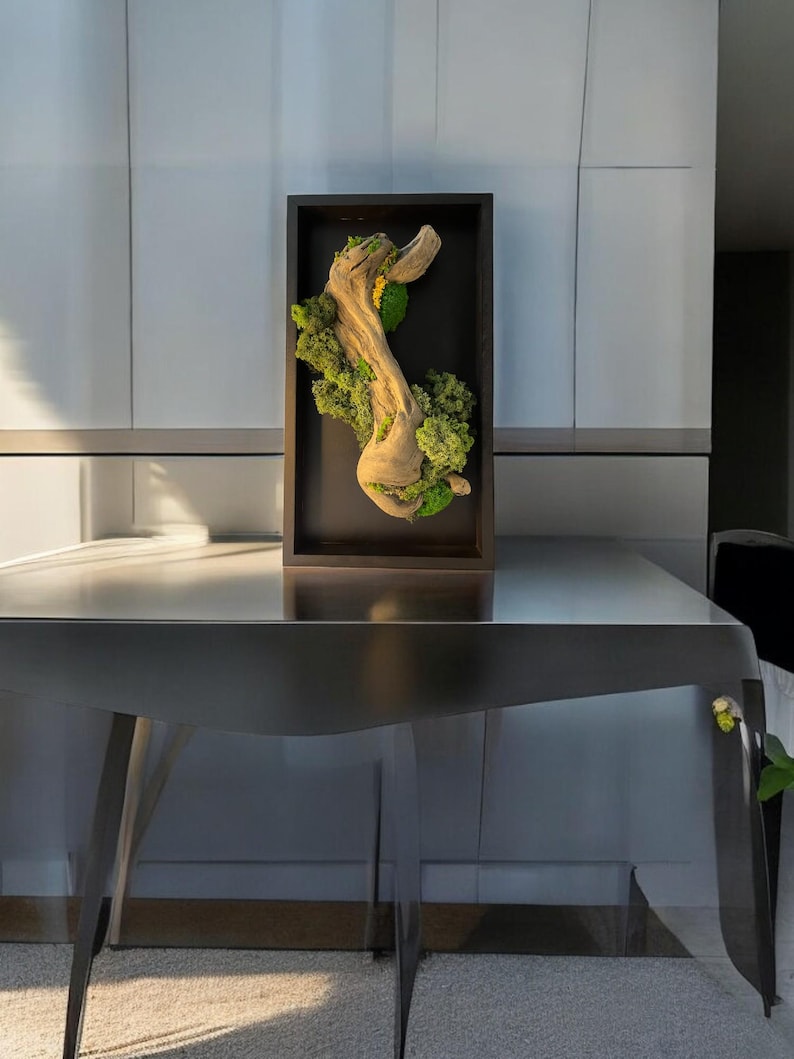 Mossy Natural Tree Branch Wall Decor Framed Moss Art Birthday Gift Gift ...