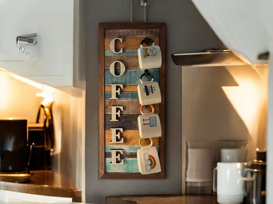 Rustic Wood Mug Hanger | Coffee Cup Holder | Farmhouse Style Mug Rack ...