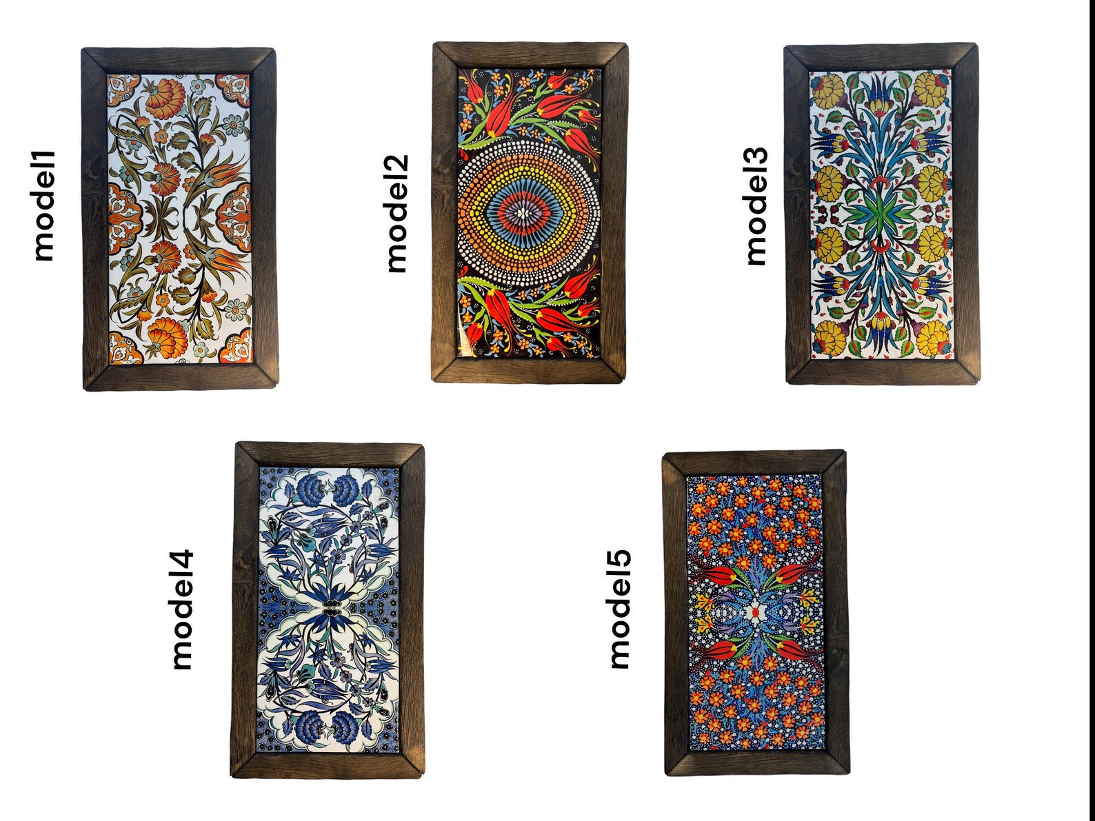 Turkish Tile Wall Art: Rustic Ceramic Panel in Antique Wood Frame - Etsy