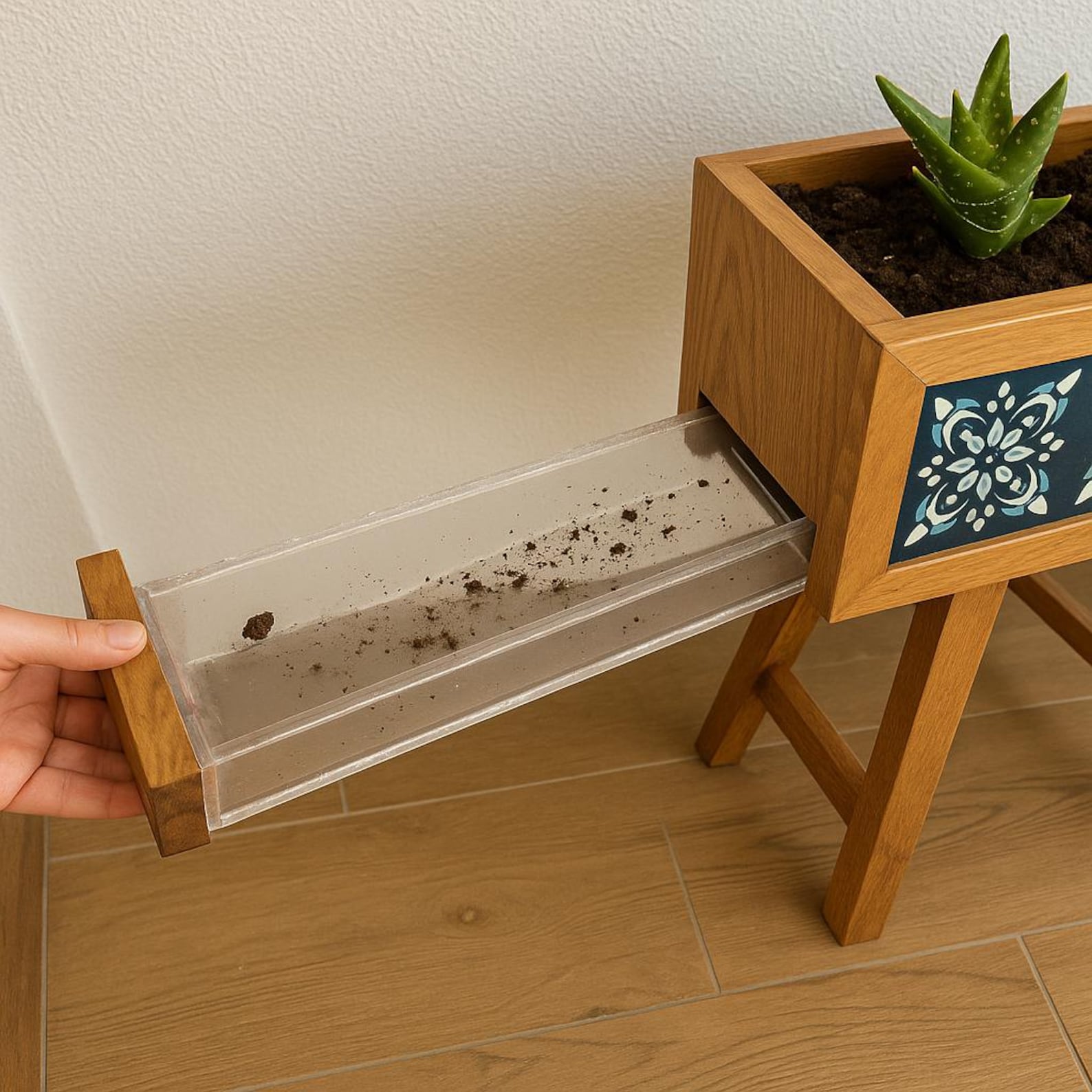 Turkish Tile Wooden Planter Box, Indoor Flower Pot With Handles ...