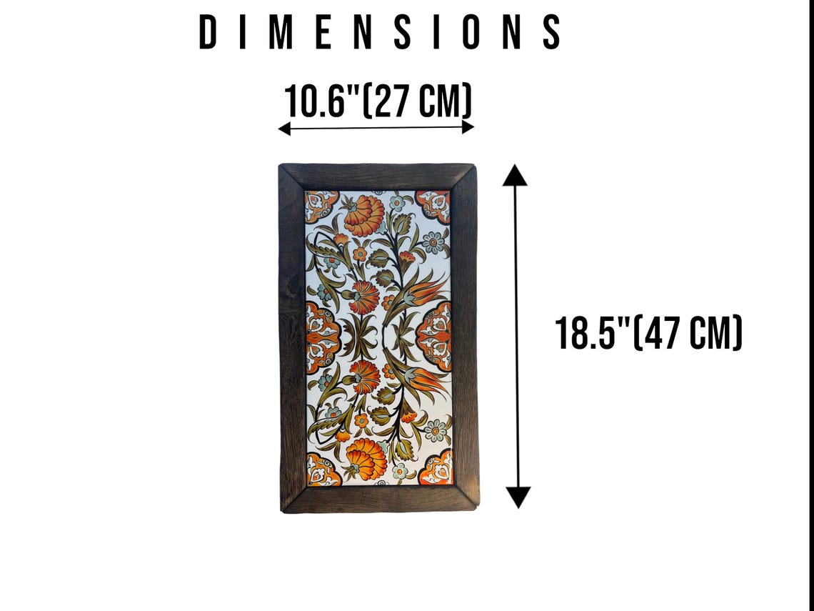 Turkish Tile Wall Art: Rustic Ceramic Panel in Antique Wood Frame - Etsy