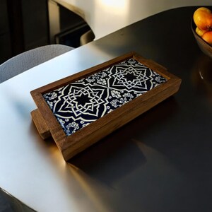Handmade Wooden Serving Tray With Turkish Ceramic Tiles, Decorative ...