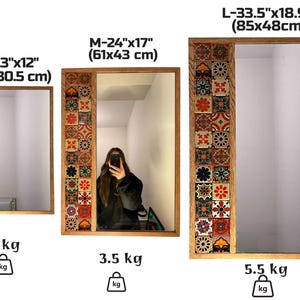 Handmade Turkish Ceramic Tile Mirror – Rustic Oak Wood Frame Wall Decor ...