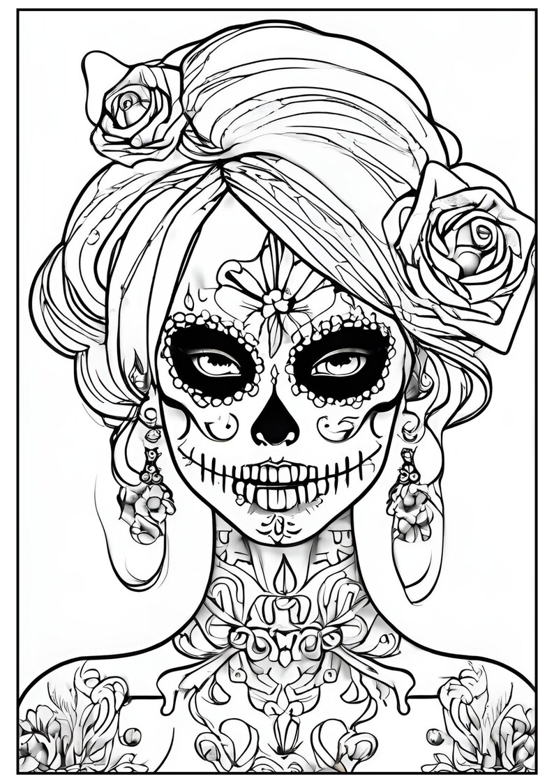 Woman Sugar Skull Floral Designs Coloring Book 20 Pages for Adults and ...