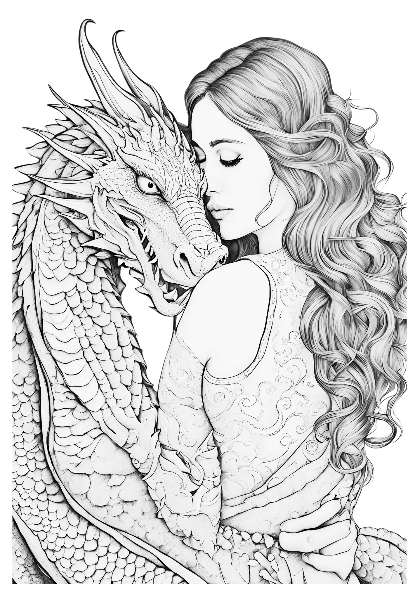 Printable Dragon and Womans Coloring Book for Adults and Kids 26 Pages ...