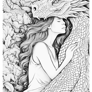 Printable Dragon and Womans Coloring Book for Adults and Kids 26 Pages ...