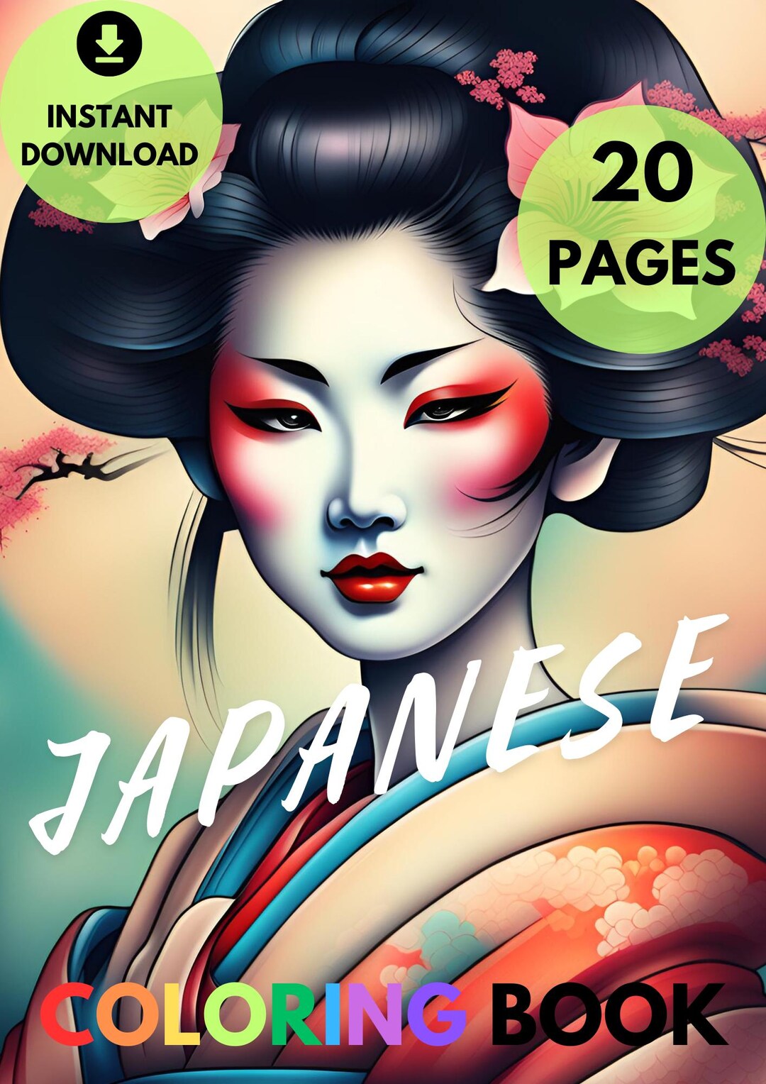 Geisha Coloring Book: 20 Grayscale Pages, AI & Hand-drawn (printable ...