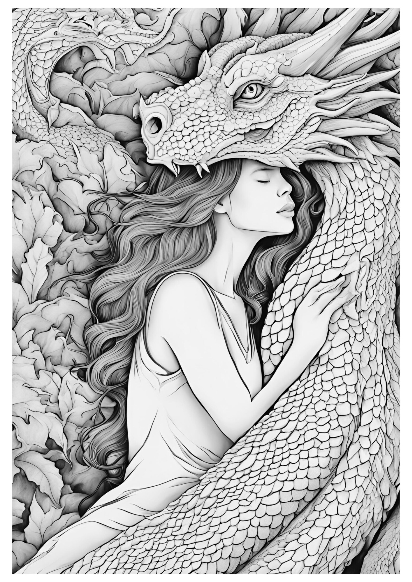 Printable Dragon and Womans Coloring Book for Adults and Kids 26 Pages ...
