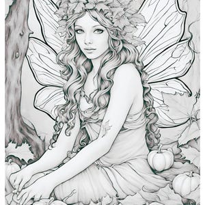 Printable Fairies of Autumn Coloring Book 40 Pages for Adults and ...