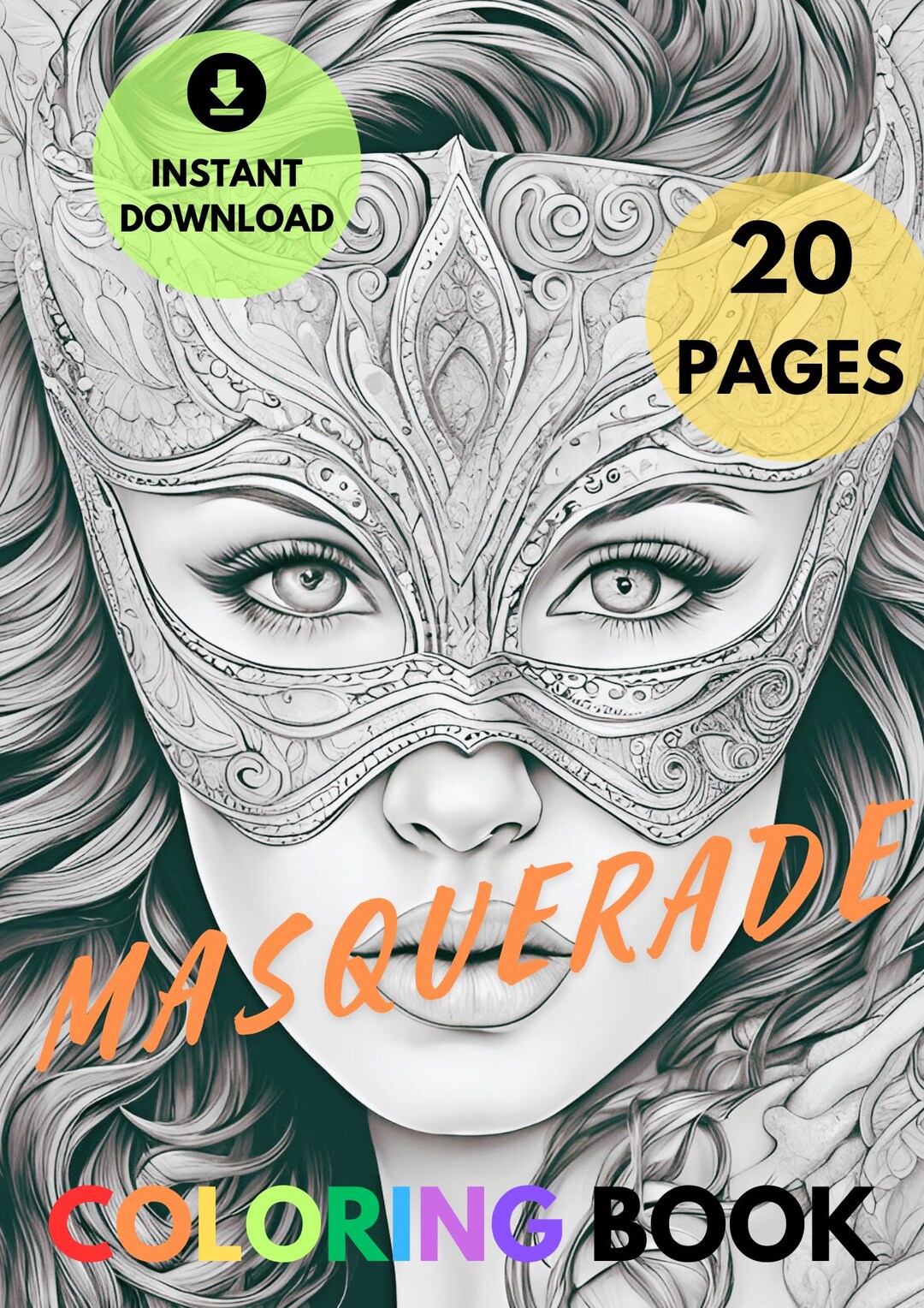 Masquerade Coloring Book: 20 Grayscale Pages (printable PDF) - Etsy