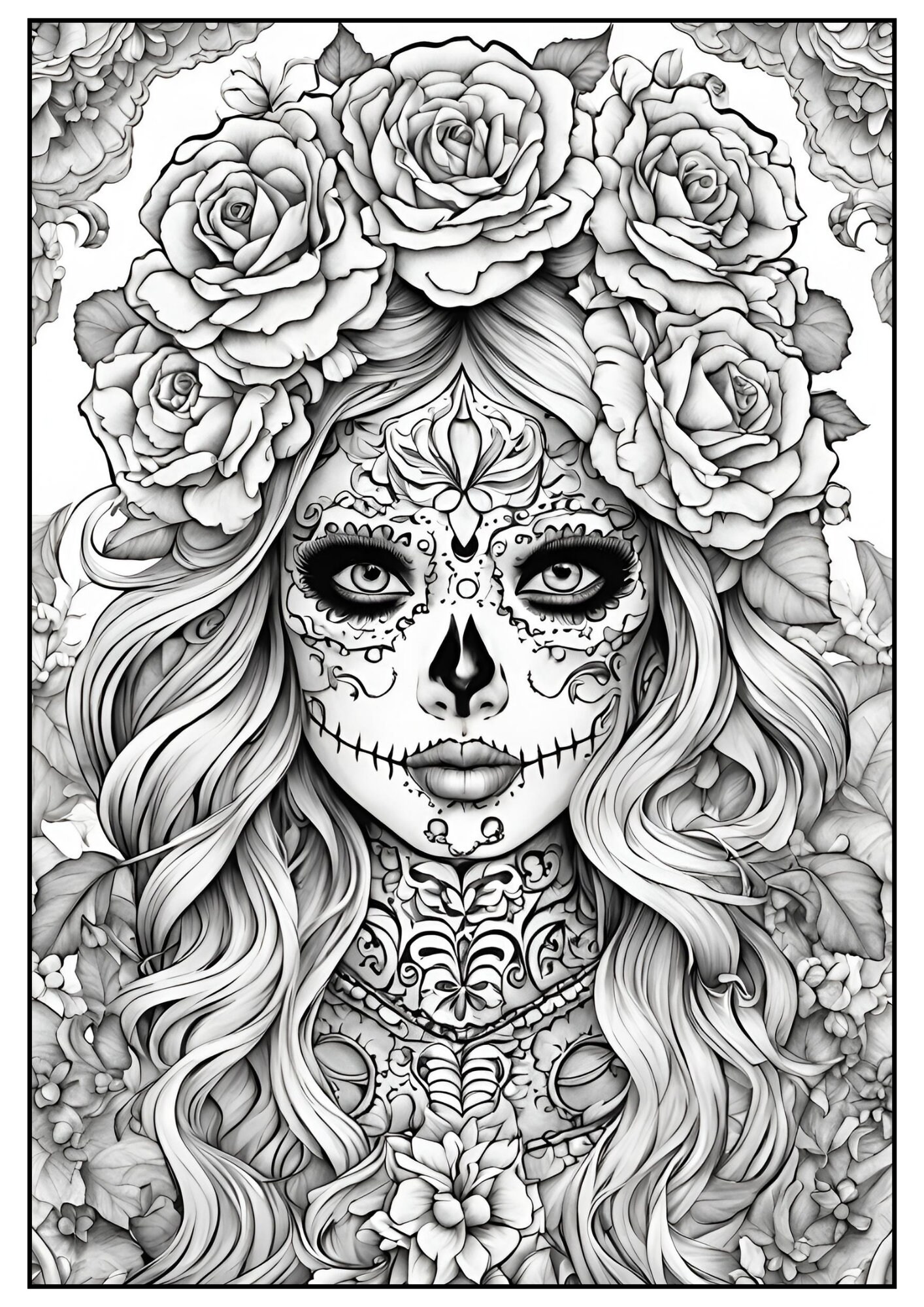 Woman Sugar Skull Floral Designs Coloring Book 20 Pages for Adults and ...