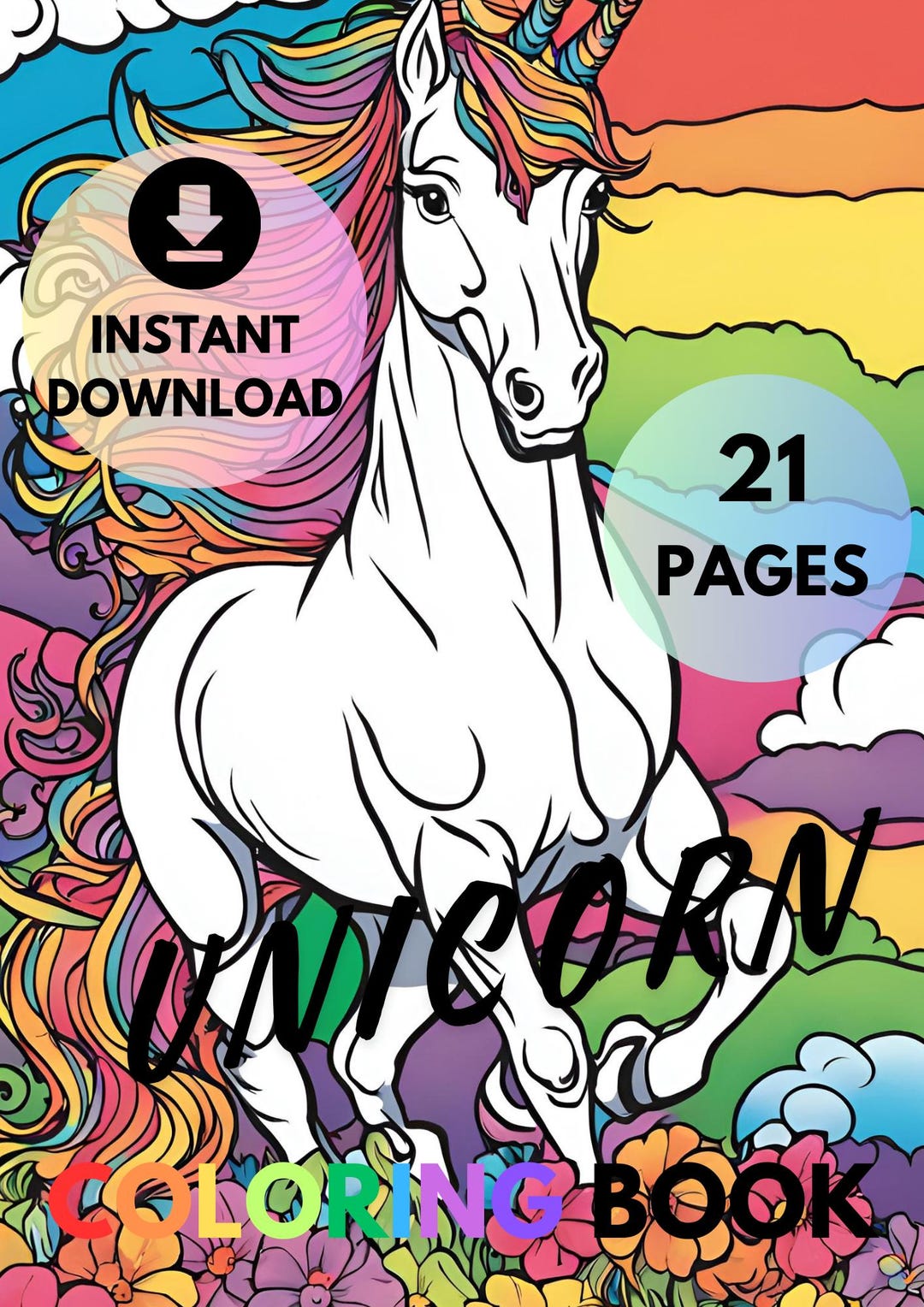 Printable Unicorn Coloring Book for Adults and Kids 21 Grayscale Pages ...