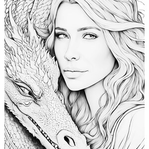 Printable Dragon and Womans Coloring Book for Adults and Kids 26 Pages ...