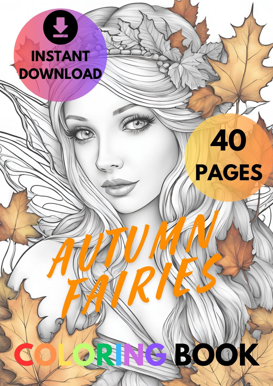 Printable Fairies of Autumn Coloring Book 40 Pages for Adults and ...
