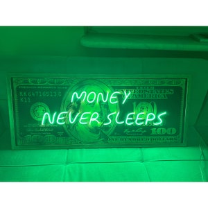 Dollar Art Painting Neon Sign Money Never Sleeps Neon Art Wall Decor ...