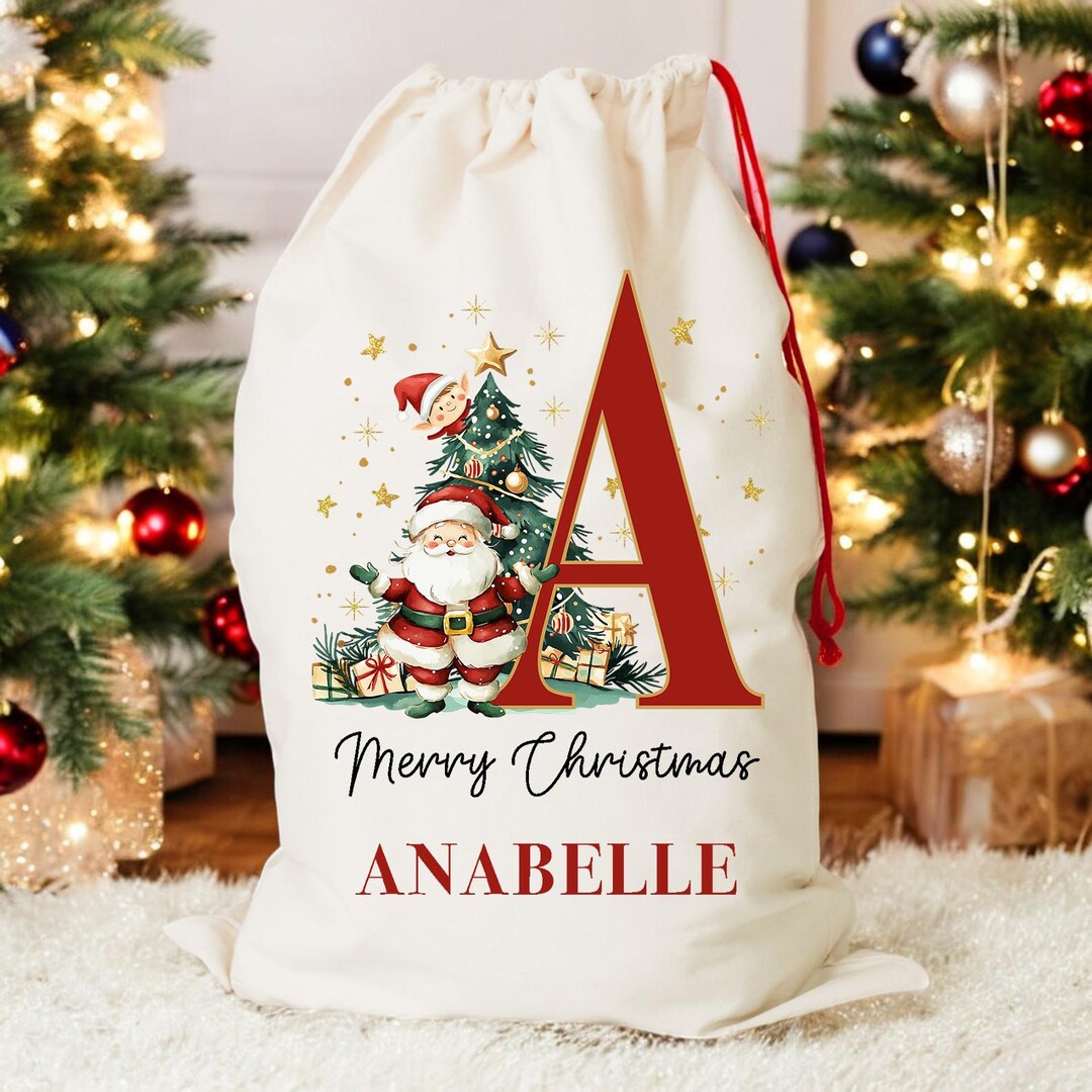 Merry Christmas Santa Sack, Personalized Initial and Name Santa Sack ...
