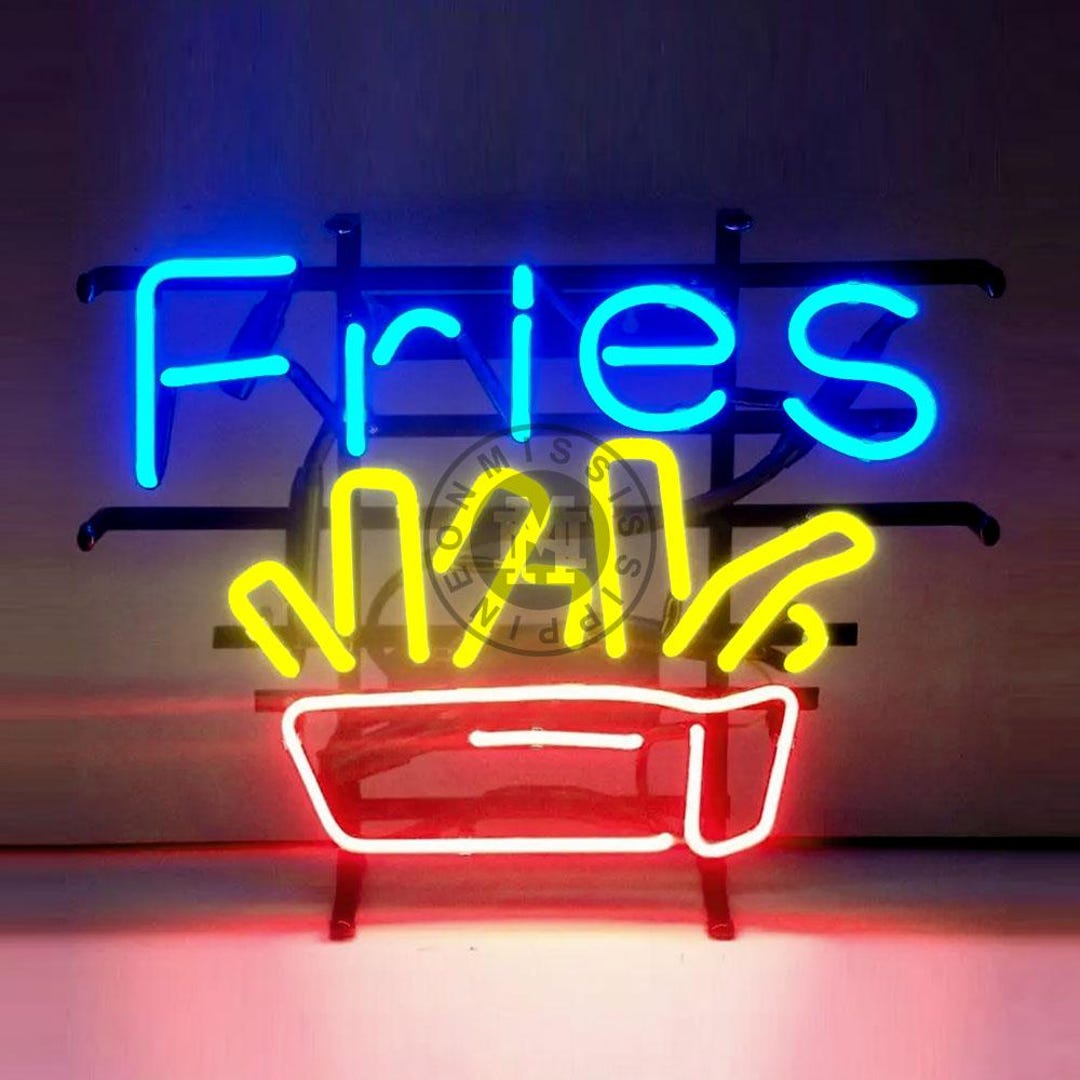 French Fries Real Glass Neon Sign Light Fast Food Store Display Open ...