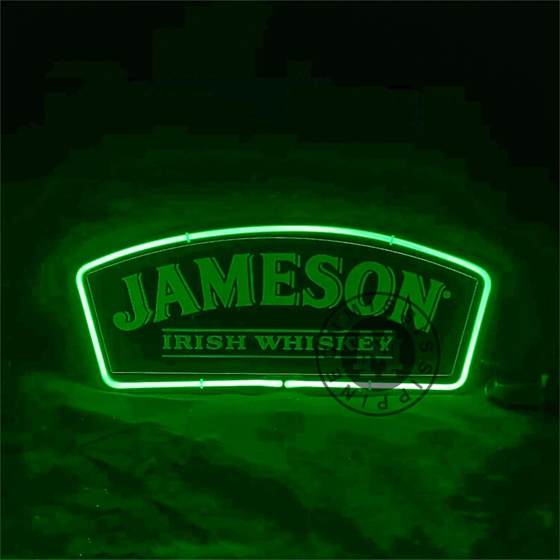 Custom Jameson Irish Whiskey Real Glass Neon Sign Light With UV ...
