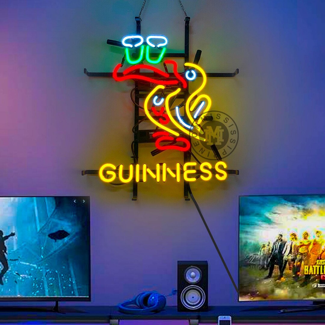 GUINNESS Beer Bar Pub Real Glass Neon Sign Business Logo Guin Beer Wall ...