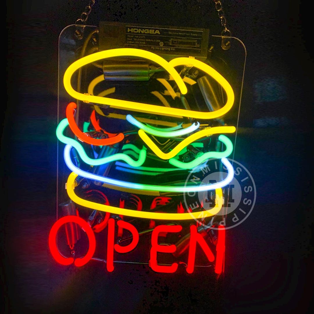 Hamburger Open Shop Sign Custom Handmade Real Glass Modern Neon Sign ...
