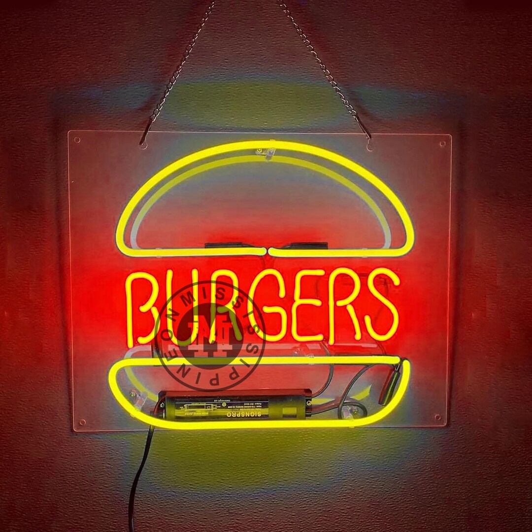Hamburger Neon Sign Light Handmade Real Glass Nightlight Windows ...