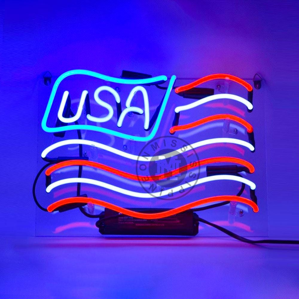 USA Flag Real Glass Tube Neon Light Sign Wall Hangings for Beer Bar Pub ...