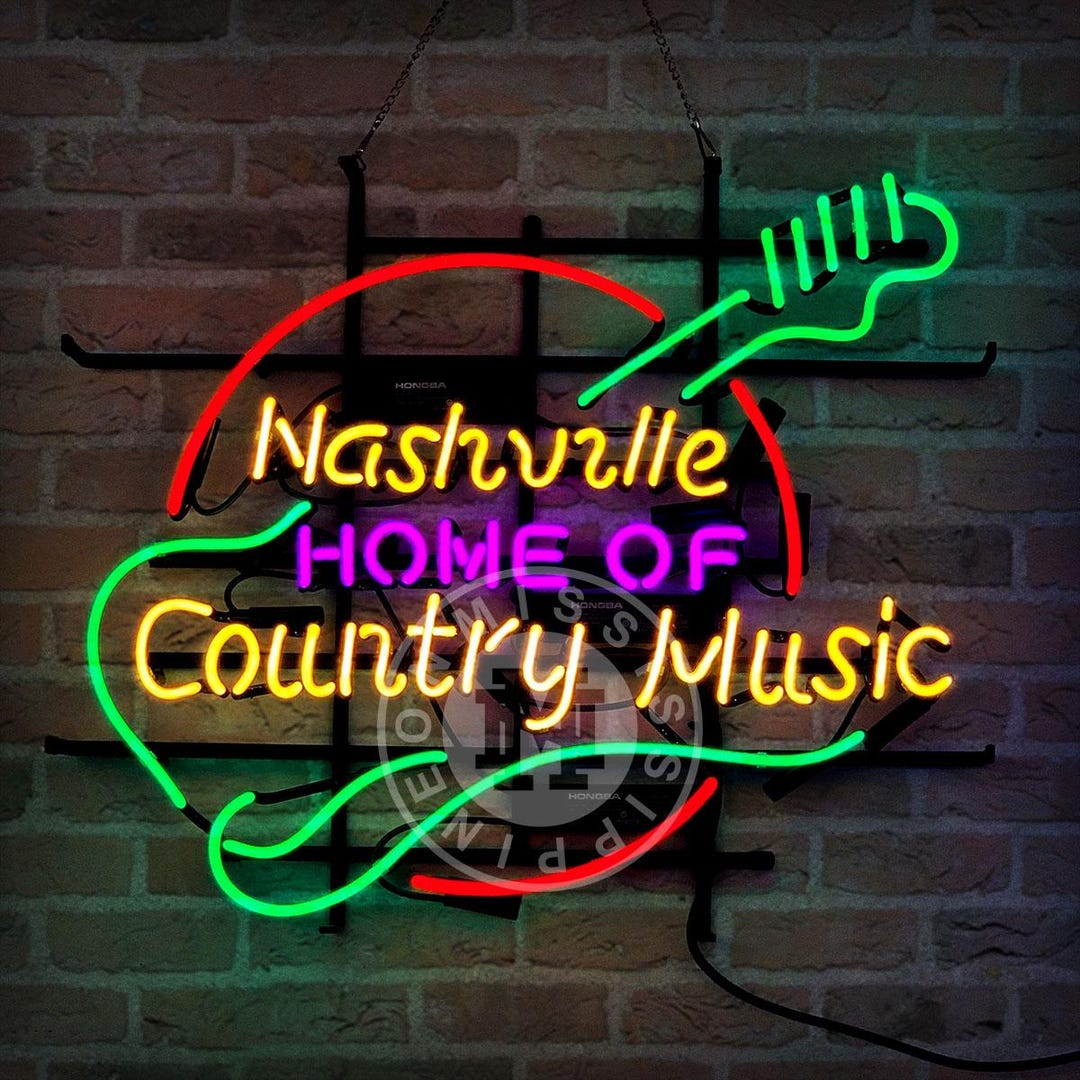 Country Music Guitar Sign Music Bar Record Store Real Glass Neon Sign ...