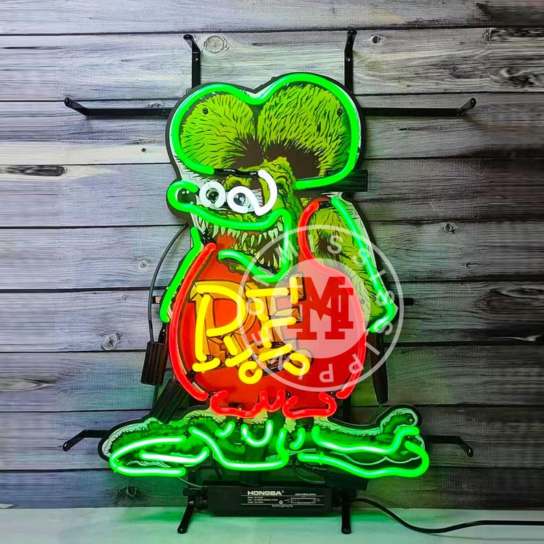 New Custom Neon Sign Retro Rat Fink With UV Printing Real Glass Neon ...