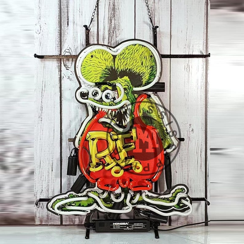 New Custom Neon Sign Retro Rat Fink With UV Printing Real Glass Neon ...