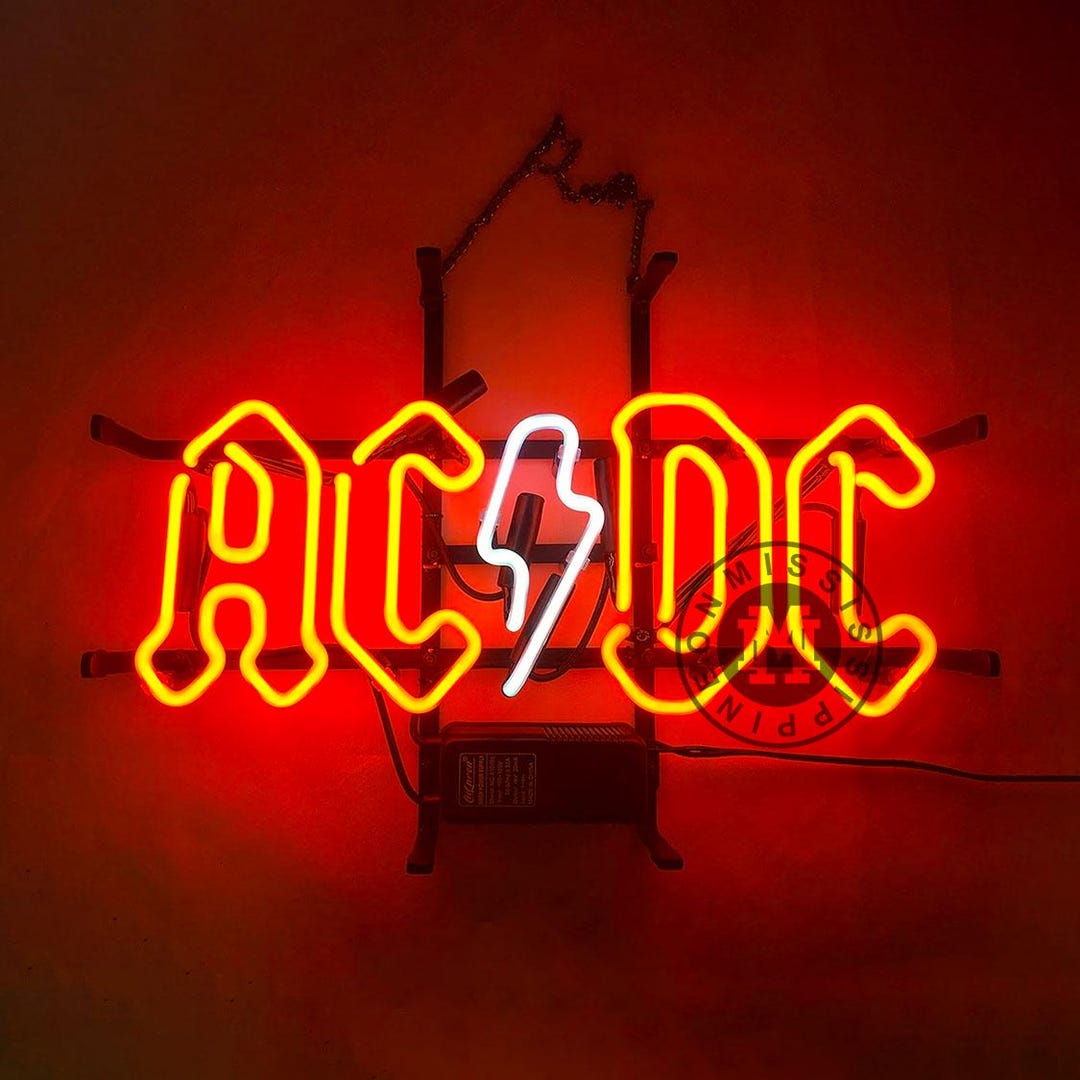 Rock Roll & Band Neon Signs ACDC Lightning Real Glass Beer Bar Pub ...