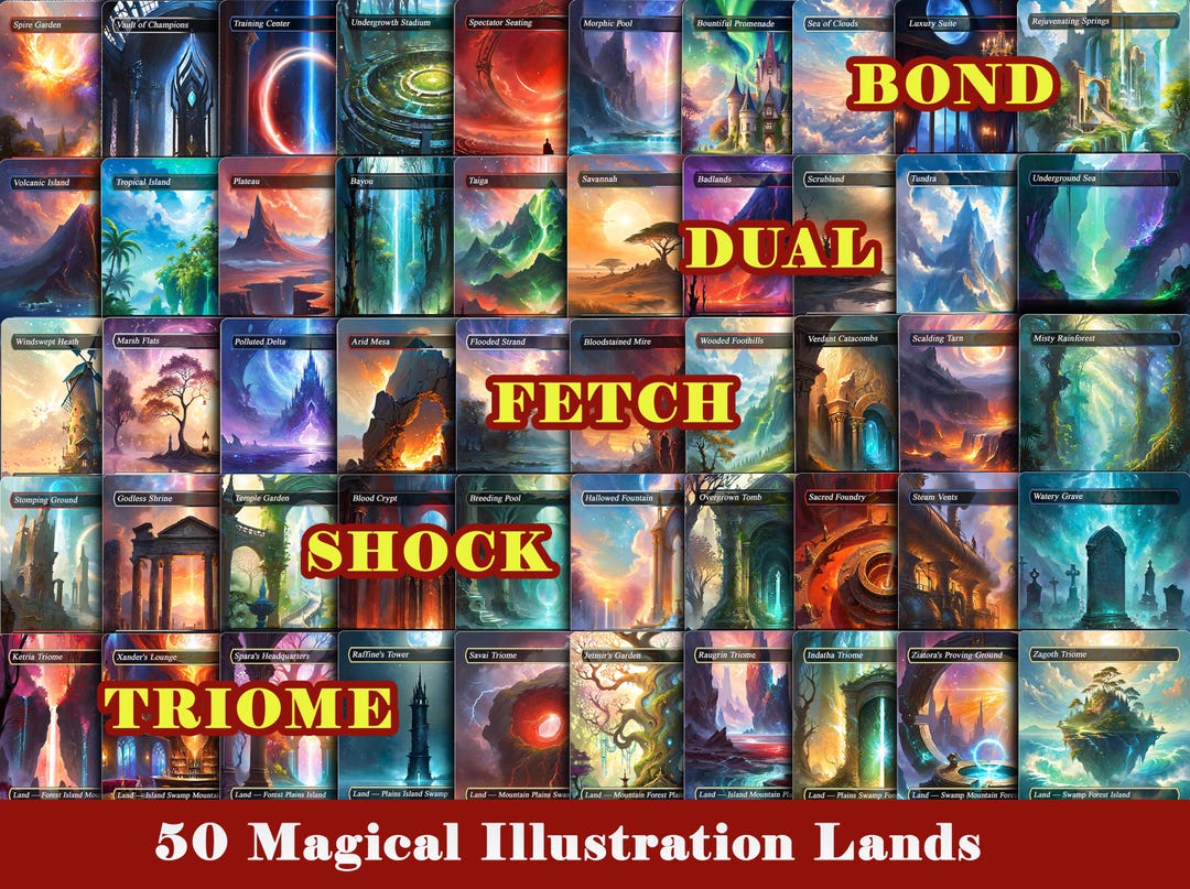 MTG Proxy Magic Illustration Land Mega Bundle Dual Fetch Bond Shock ...