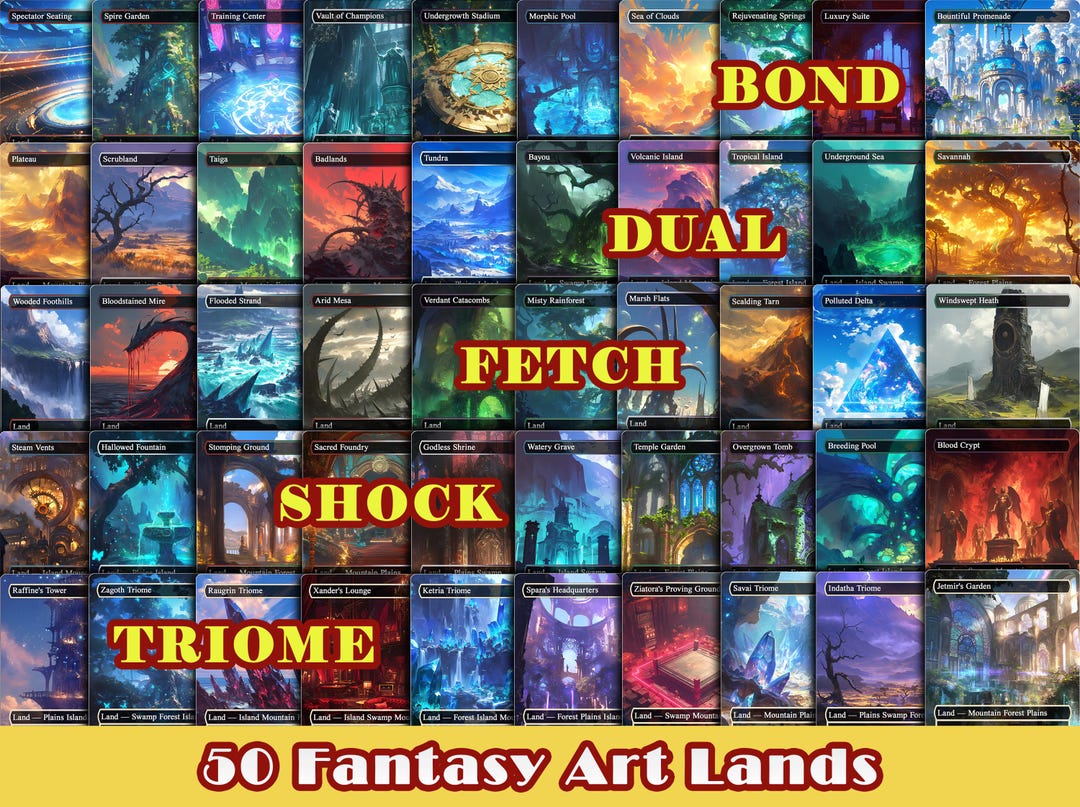 MTG Proxy Fantasy Art Land Mega Bundle | Dual Fetch Bond Shock Triome Land | Custom MTG Proxy ...