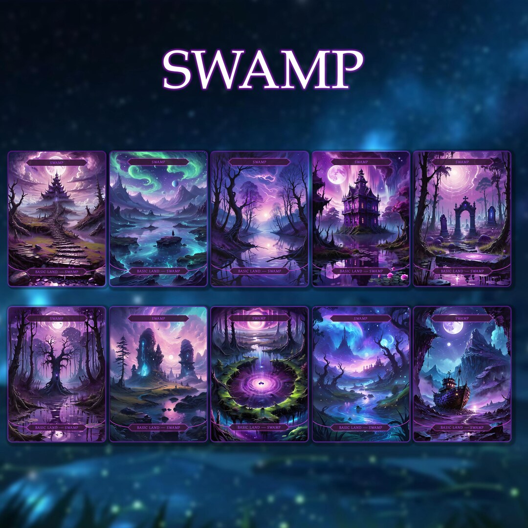 10 Fantasy Swamp Basic Lands, Proxy Lands for Commander Deck, MTG Lands, Custom Magic Cards for ...