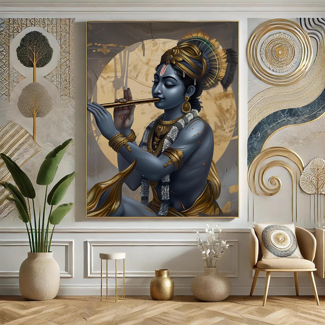 Krishna Flute Mural: Spiritual Hindu Art, Peel and Stick Wallpaper - Etsy