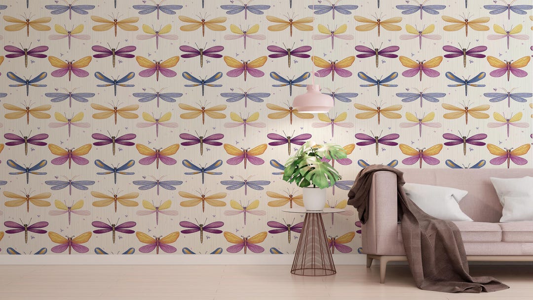 Dragonfly Pattern Wallpaper - Whimsical Nature-inspired Wall Art Peel ...