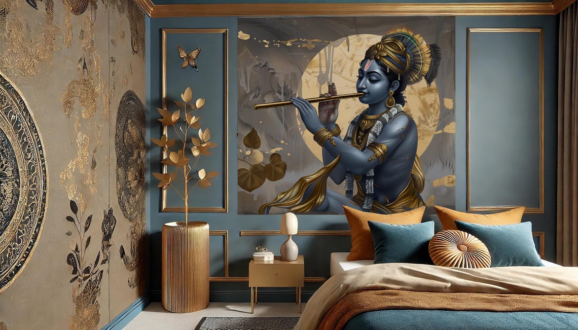 Krishna Flute Mural: Spiritual Hindu Art, Peel and Stick Wallpaper - Etsy