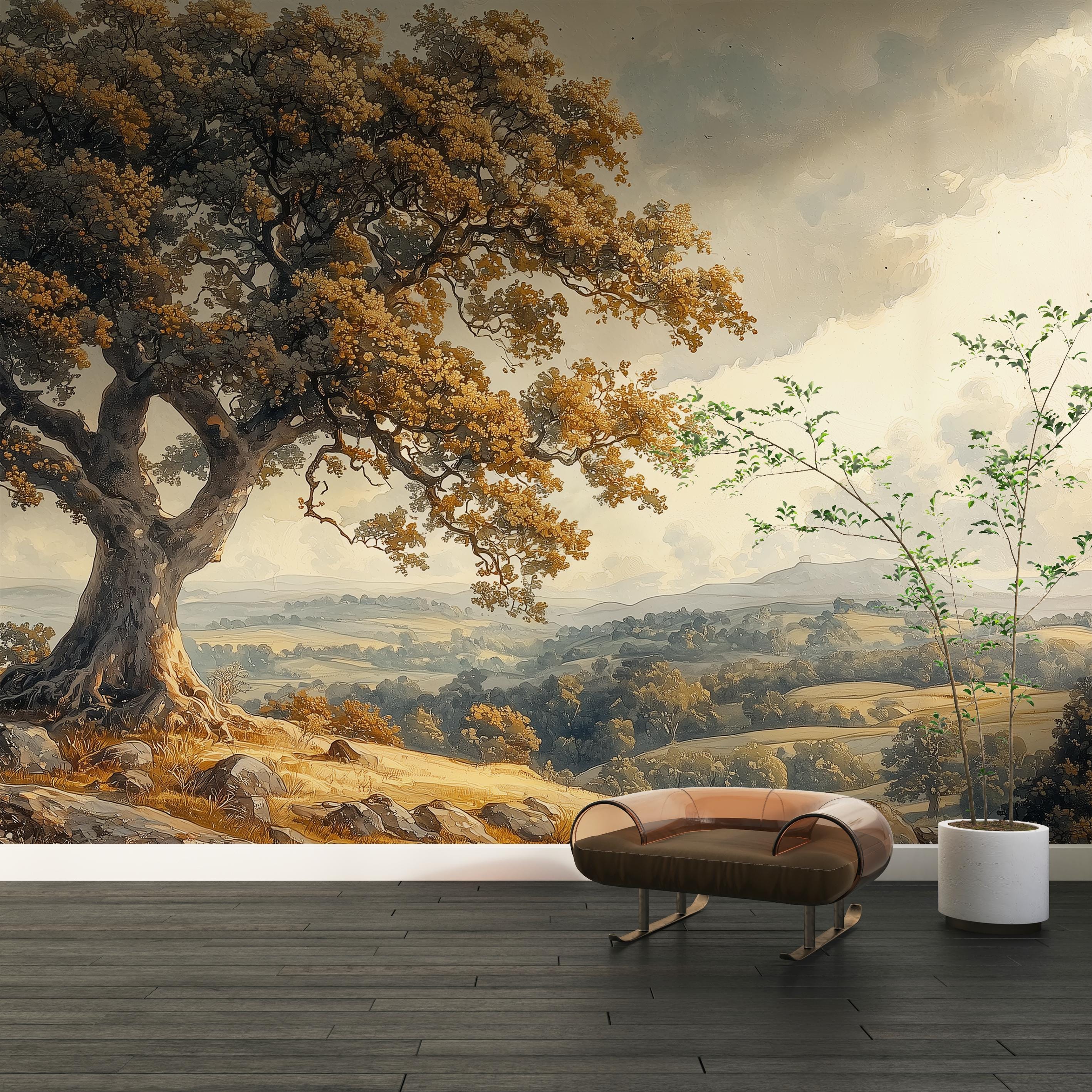 Vintage Tree Mural Wallpaper - Rustic Nature Landscape Wallpaper Peel ...