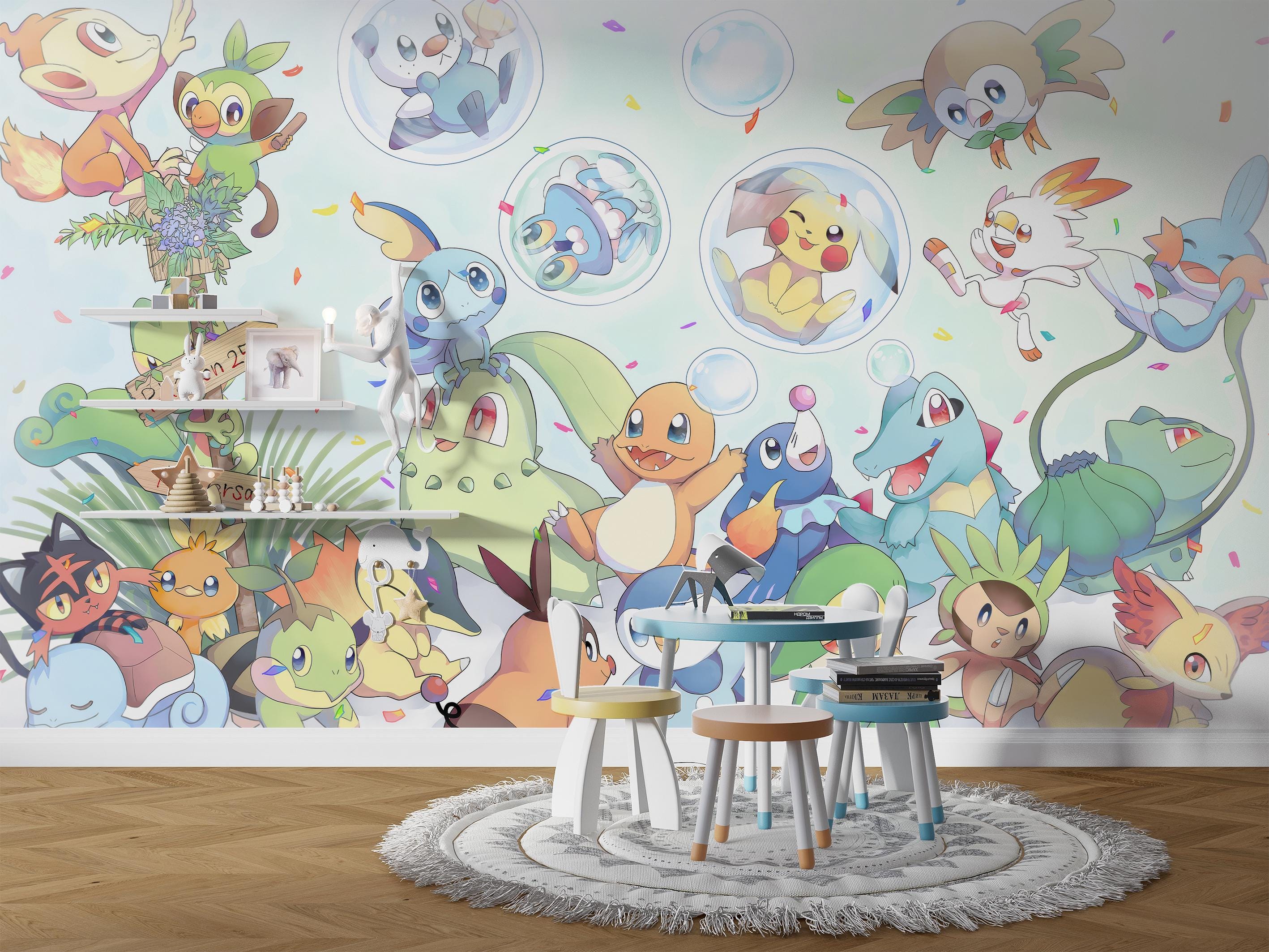 Pokemon Wallpaper - Colorful Cartoon Character Wall Mural - Custom Kids ...