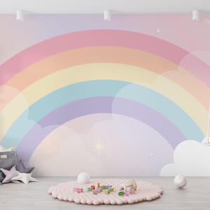 Pastel Rainbow Wallpaper Mural: Kids Room Decor, Peel and Stick - Etsy