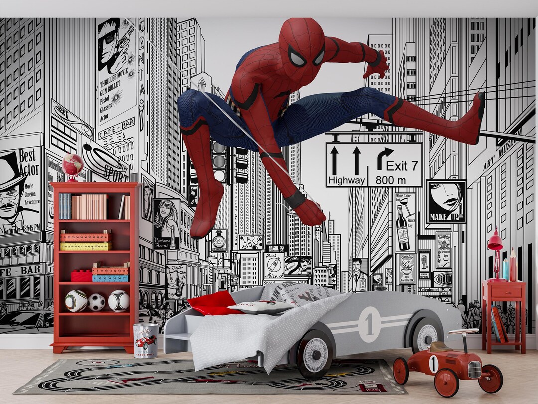 Spider-man Wall Mural, Superhero Peel and Stick Wallpaper, Black and ...