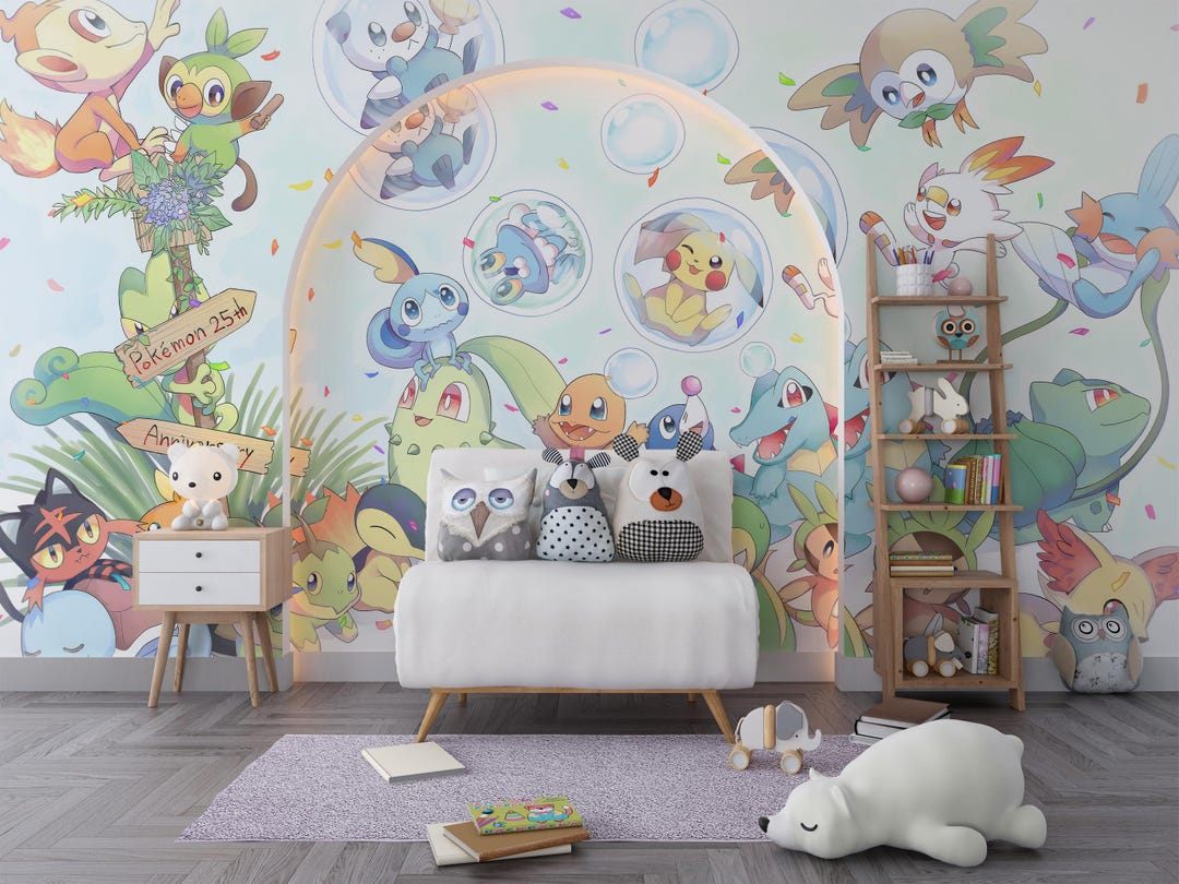 Pokemon Wallpaper Colorful Cartoon Character Wall Mural Custom Kids ...