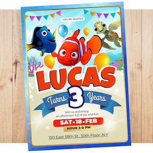 Finding Nemo Birthday Invitation, Children's Party Invitation, Editable ...