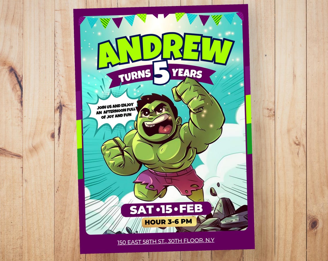 Hulk Birthday Invitation, Children's Party Invitation, Editable ...