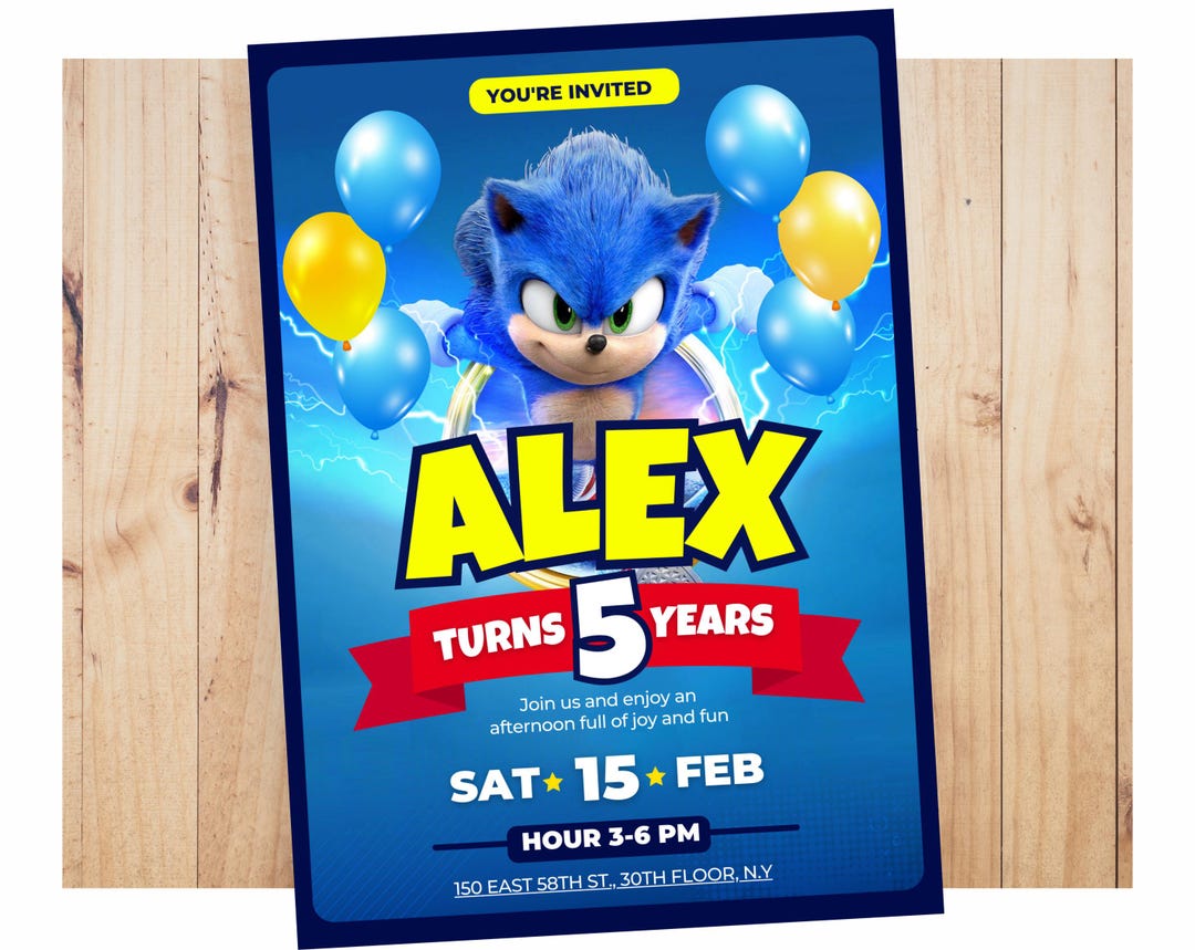 Sonic Birthday Invitation, Children's Party Invitation, Editable ...