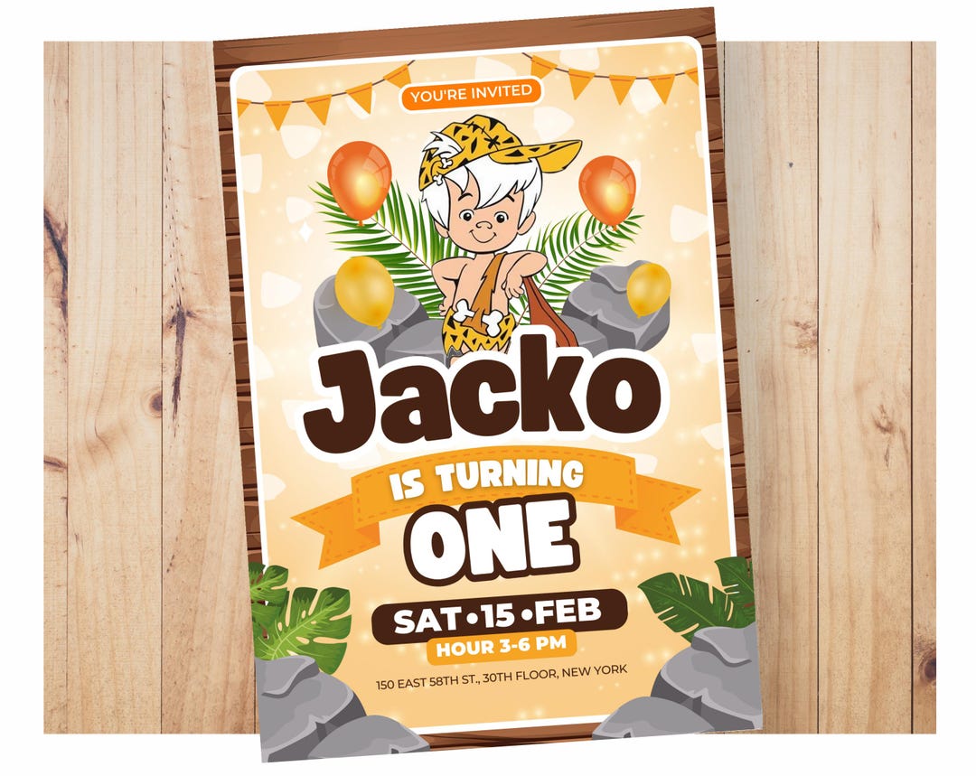 Bam Bam Rubble Invitation, Children's Party Invitation, Editable ...