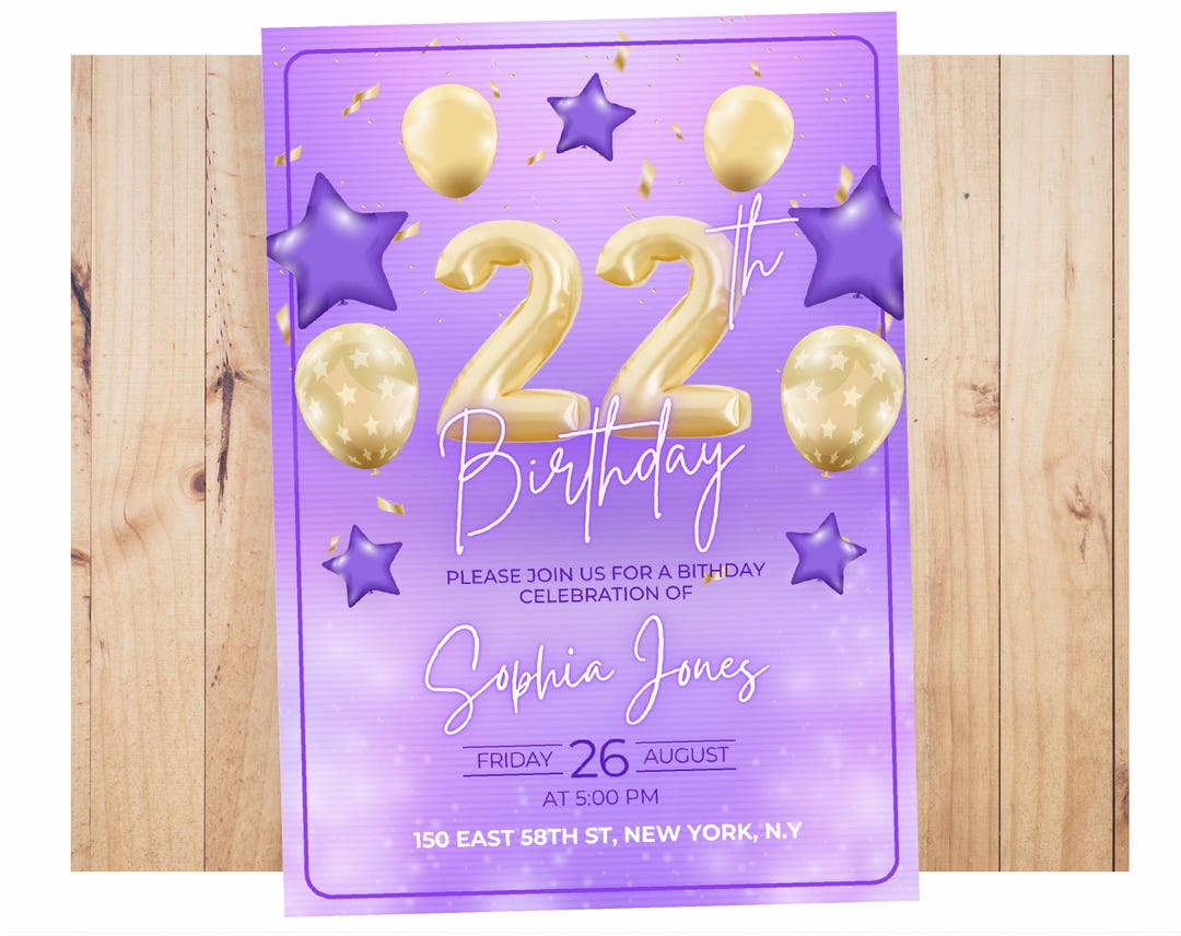 Digital 22th Birthday Invitation, Invite for Her, Womens Animated Evite ...